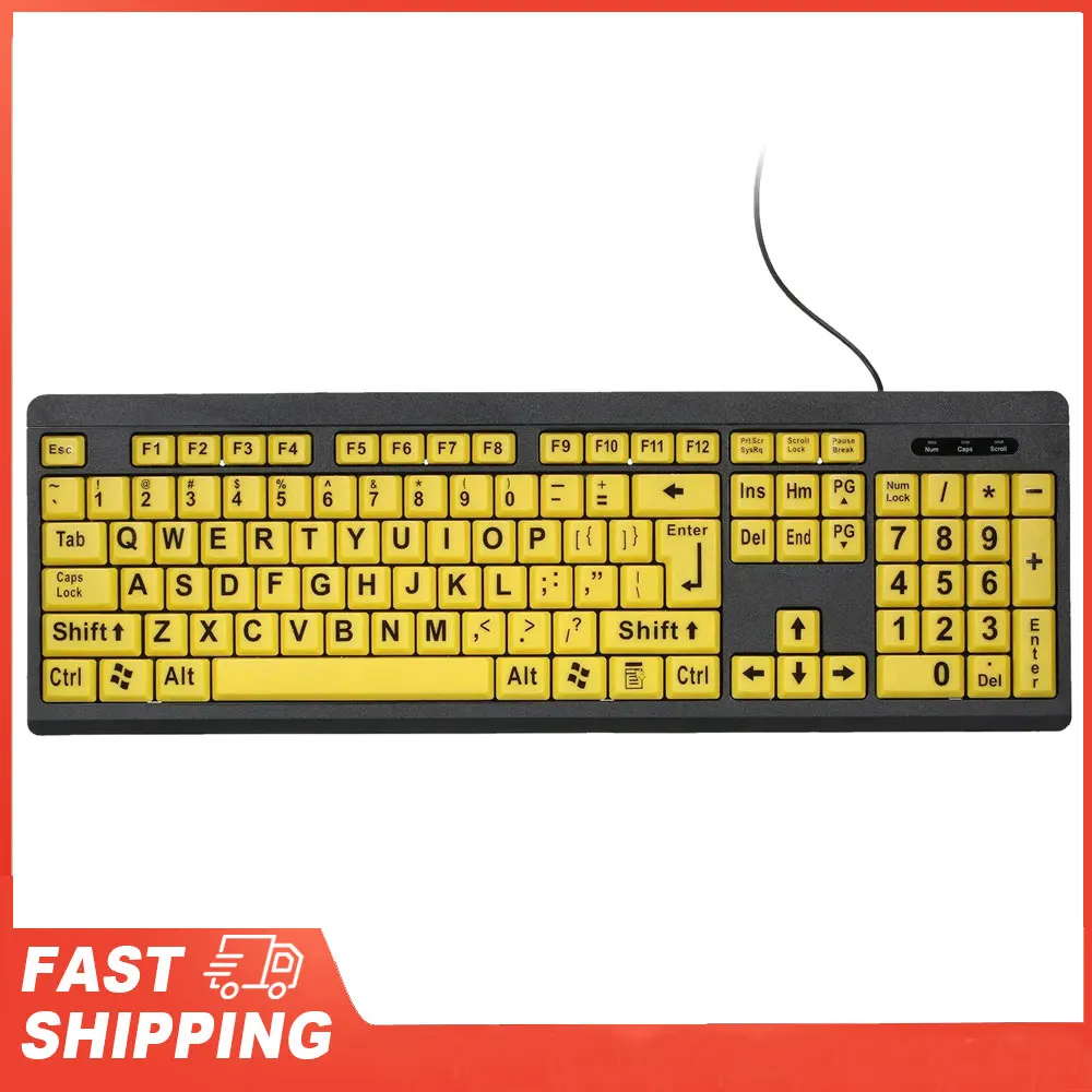 Large Print Computer Keyboard Wired Keyboard USB for Low Vision Users ...