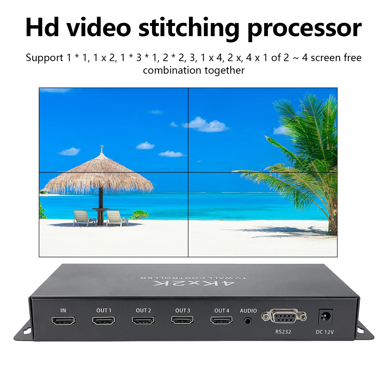 2x2 HDMI Video Wall Controller HD Processor MultiScreen Stitching ...