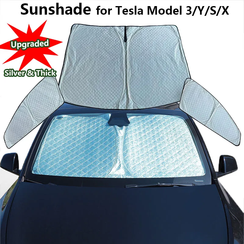 Silver-Thick-Sun-Shade-for-Tesla-Model-3-Y-X-S-2023-Window-Sunshade ...