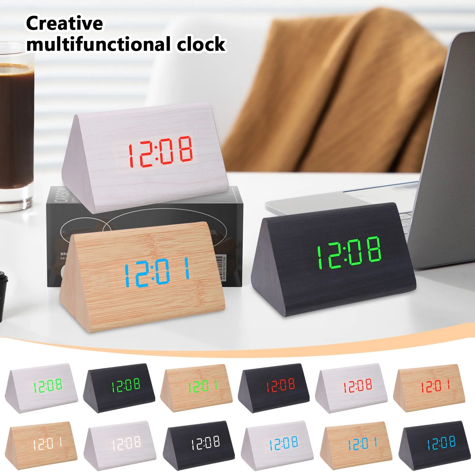 Digital Clock LED Wooden Alarm Clock With Temperature Display Table ...