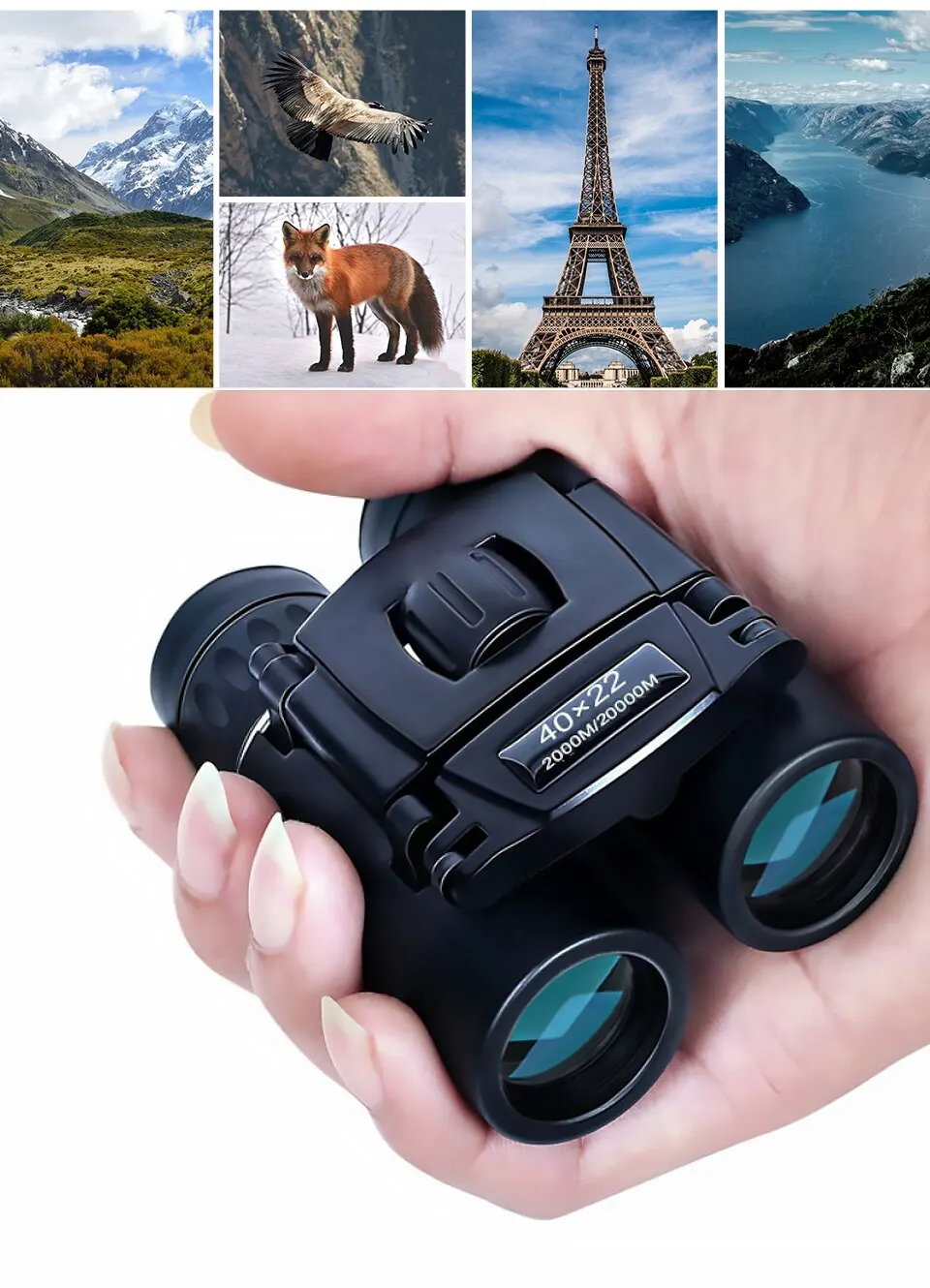 40x22 HD Powerful Binoculars 2000M Long Range Folding Mini Telescope ...