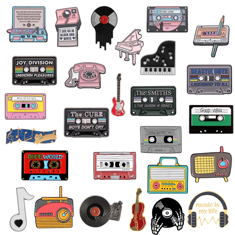 Music-CD-Card-Tape-Enamel-Pin-Musical-Instrument-Notes-Punk-Backpack ...