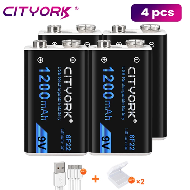 CITYORK-9V-1200mAh-Rechargeable-Battery-6F22-9V-Micro-USB-Batteries ...