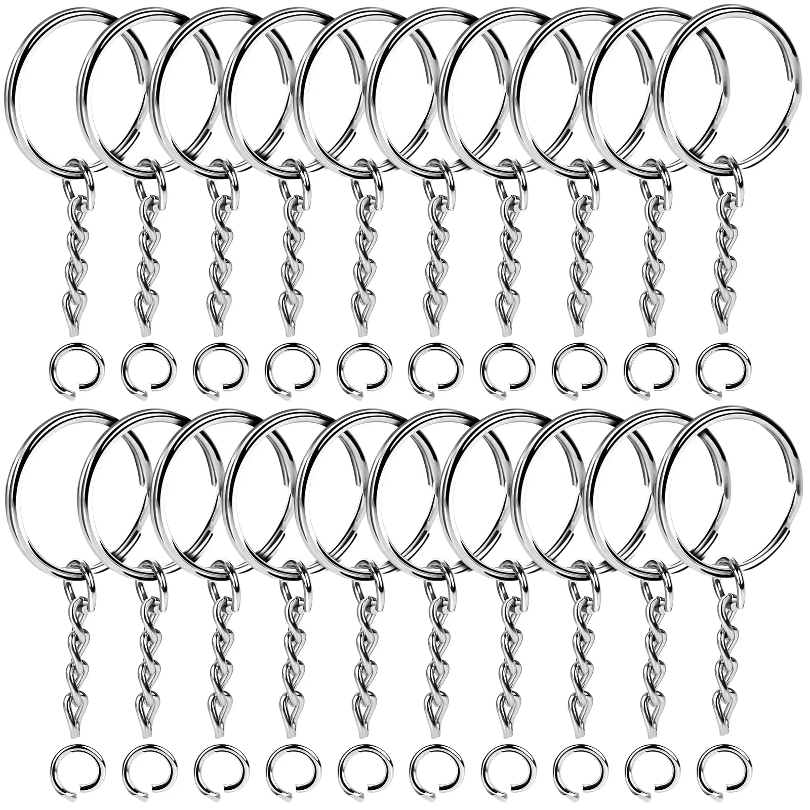 10-20Pcs-Silver-Plated-Metal-Split-Keychain-Parts-Key-Rings-with-Chain ...