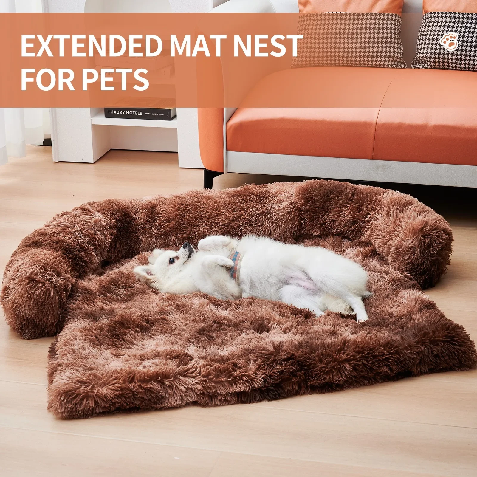 Calming Dog Bed Fluffy Plush Dog Mat for Furniture Protector with ...