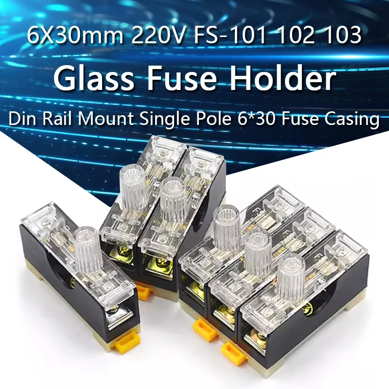 6X30mm-220V-Glass-Fuse-Holder-FS-101-FS102-FS103-Din-Rail-Mount-Single ...