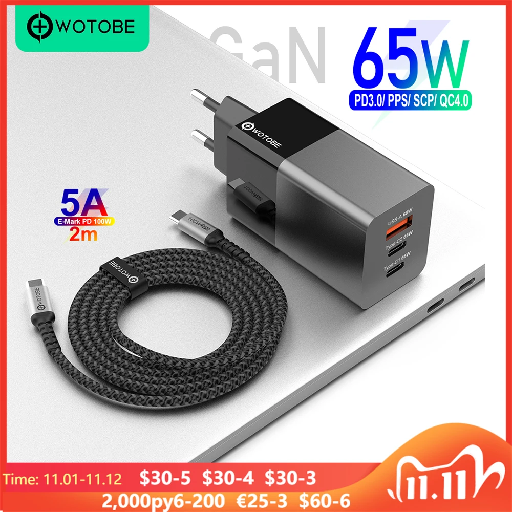 65W GaN USB C Power Adapter, PD65W PPS 45W for Type C Laptops MacBook ...