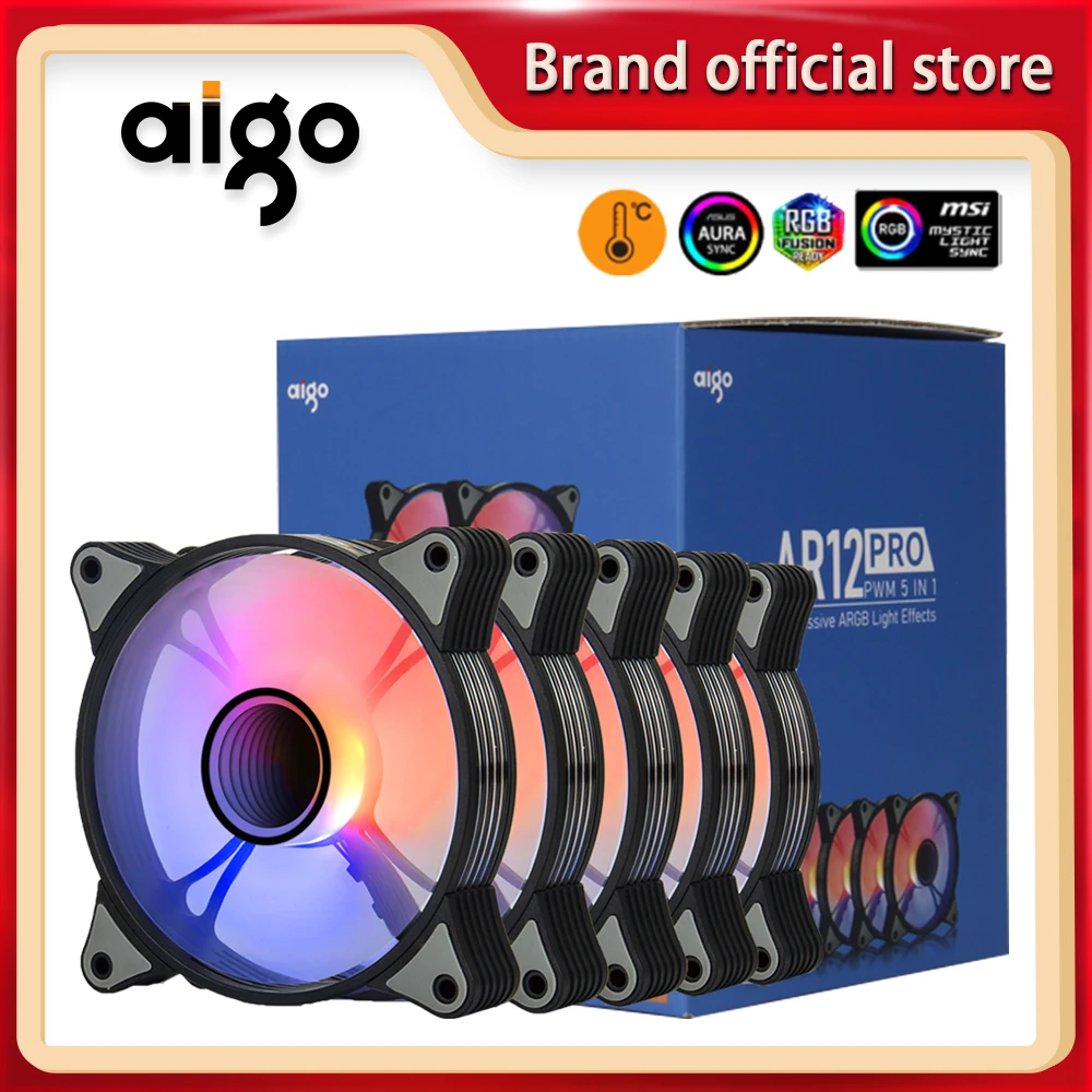 Aigo Ar12pro Computador Caso Ventilador Ventoinha Pc 120mm Rgb Ventilador 4pin Pwm Cpu ...