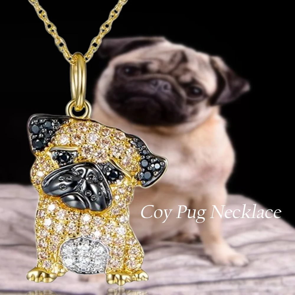 Exquisite-and-Cute-Coy-Pug-Pendant-Necklace-for-Women-Elegant-Pet-Puppy ...