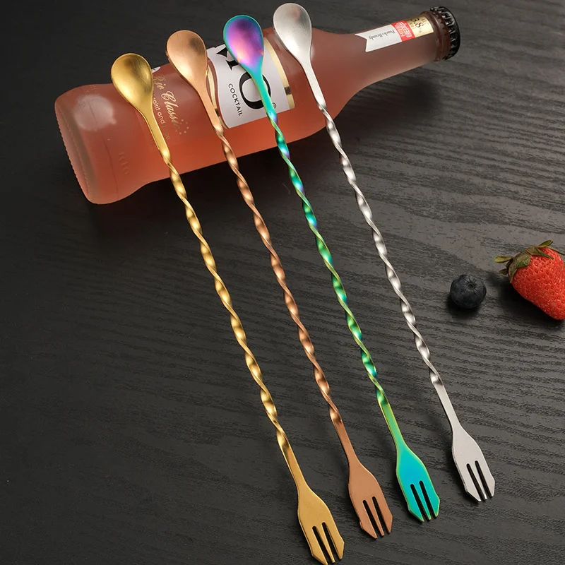 Stainless Steel Bar Stir Spoon Cocktail Spiral Pattern Mixing Spoon ...
