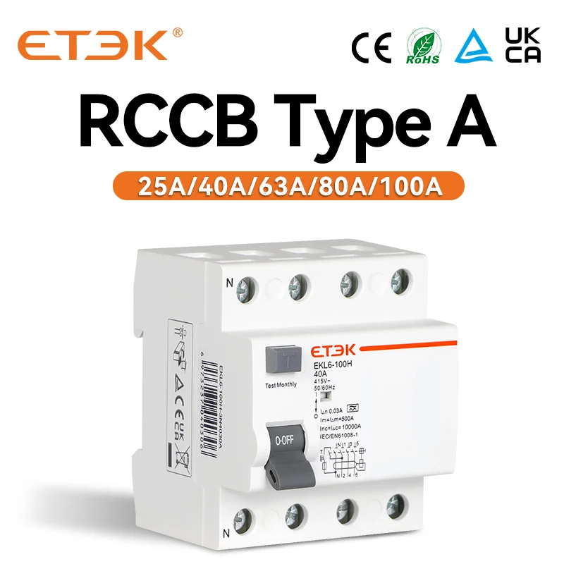 ETEK Type A RCD RCCB Electromechanic Residual Current Circuit Breaker ...