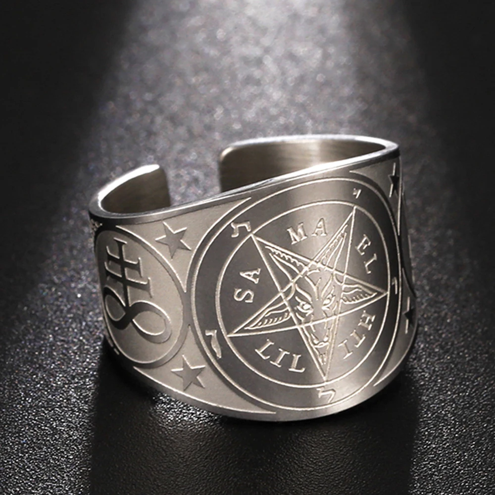 Dawapara-Sigil-of-Baphomet-Inverted-Pentagram-Stainless-Steel-Ring ...