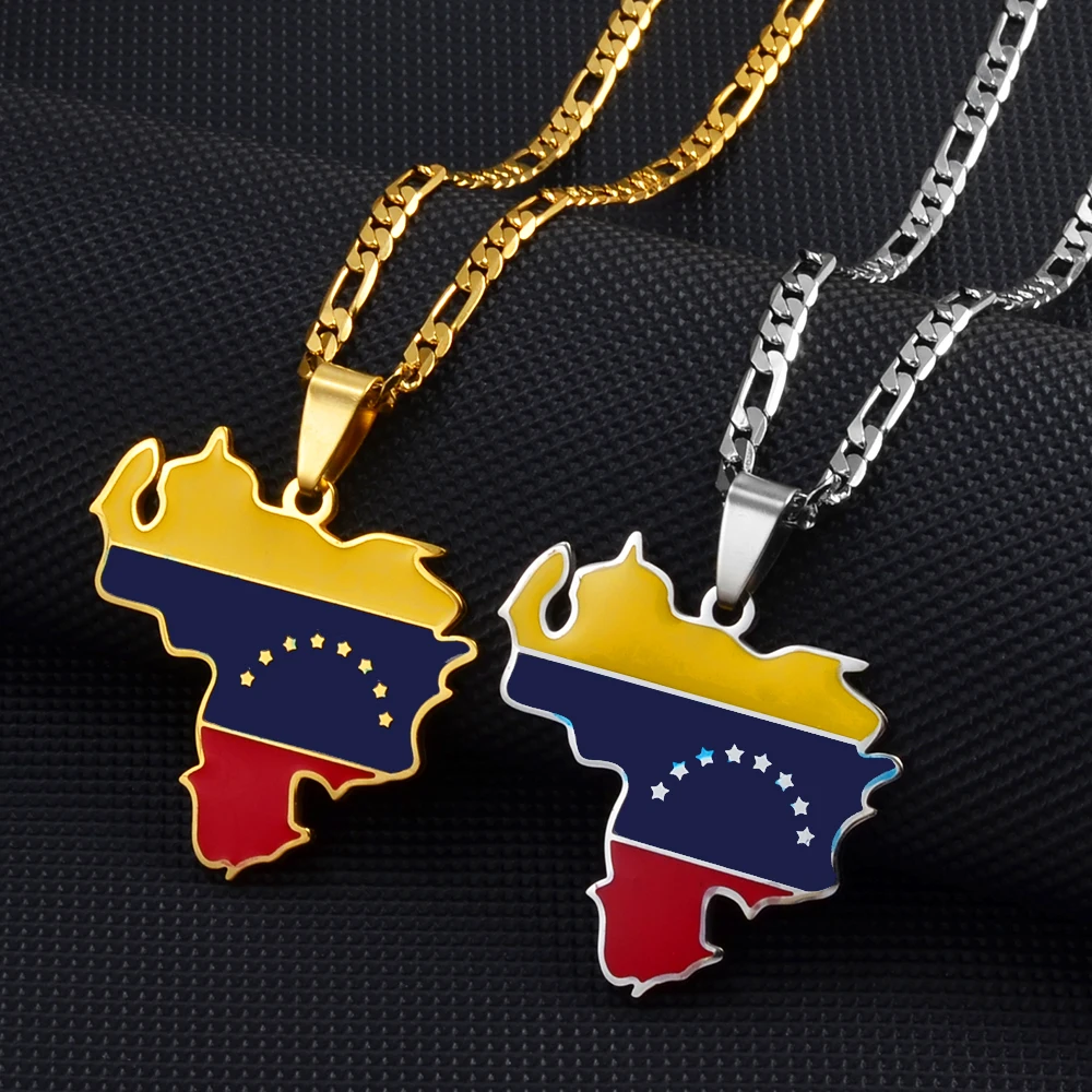 Anniyo-Venezuela-Map-Flag-Pendant-Necklace-for-Women-Men-Silver-Gold ...