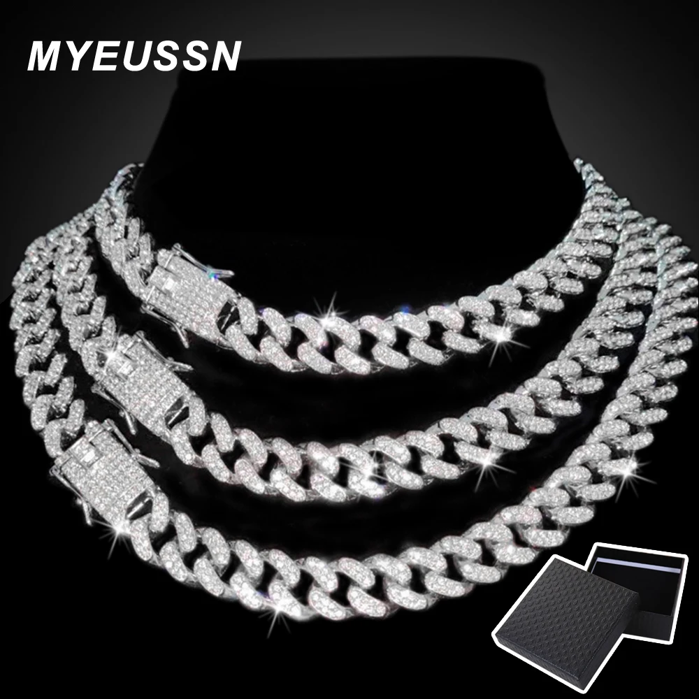 Men Women Hip Hop Iced Out Cuban Chain Necklace High Quality 13mm Width ...