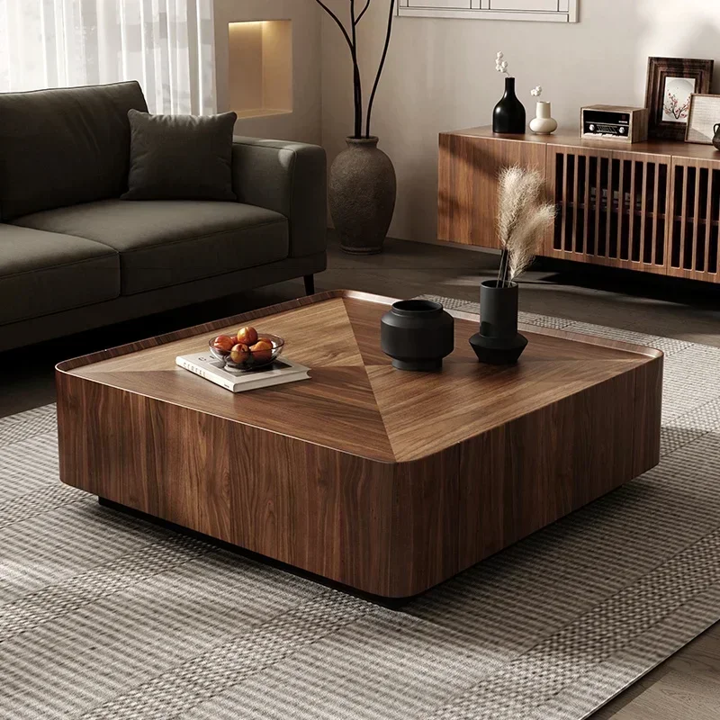 Black Walnut Solid Wood Coffee Table,Modern Square Storage Living Room ...