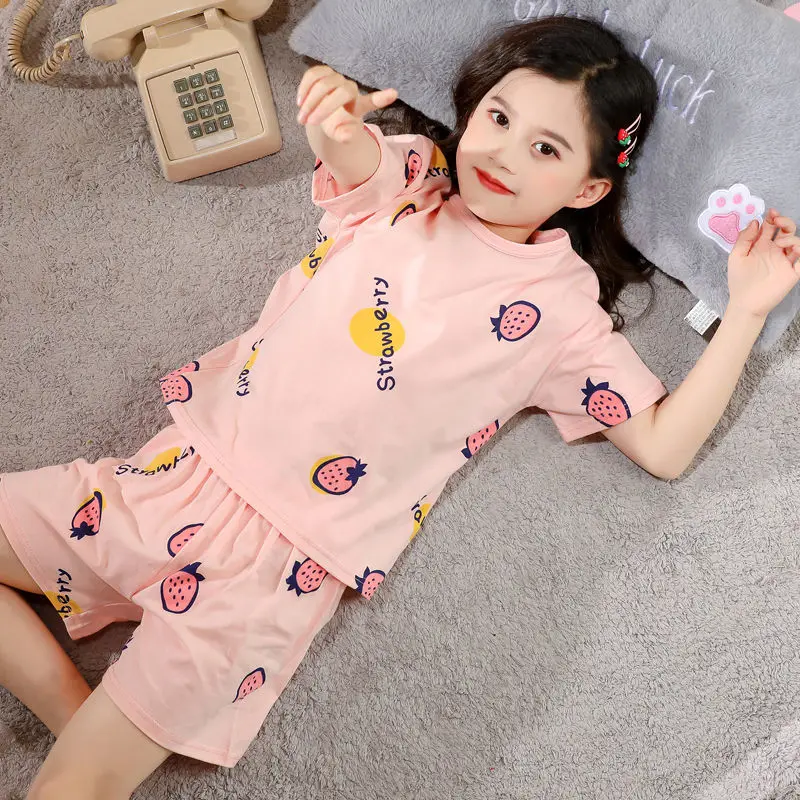 Summer Children's Pajamas Short Sleeve Pyjamas Kids T-shirt+shorts 2pcs ...