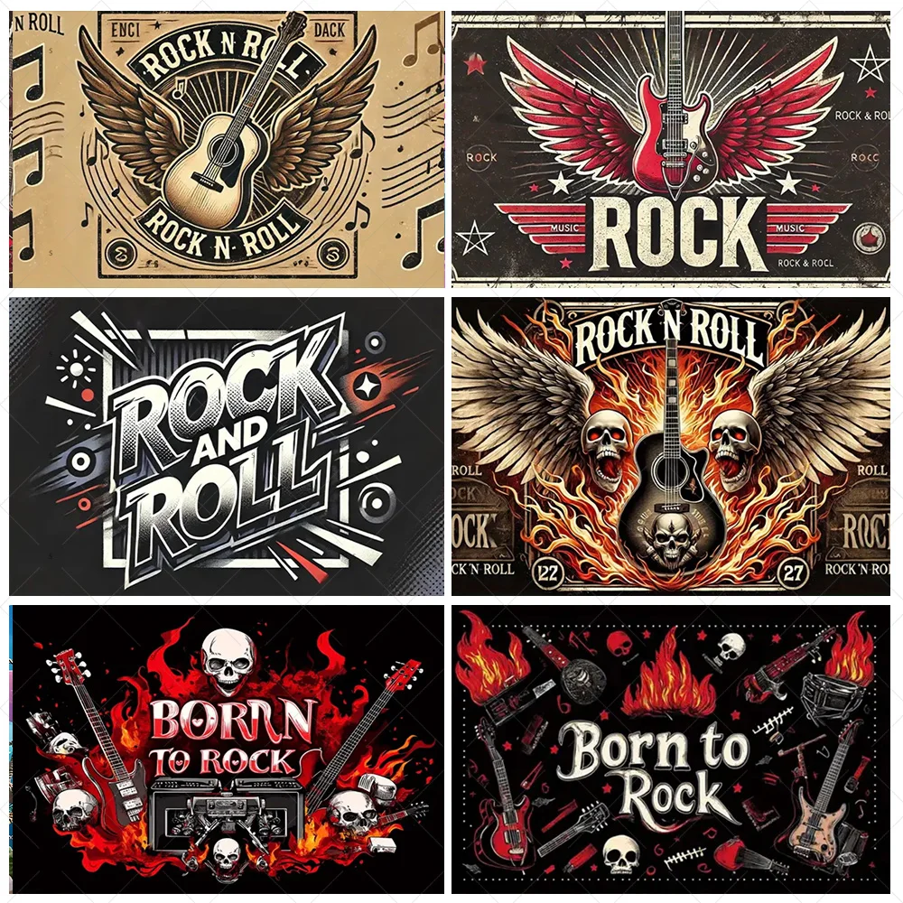 Born To Rock Guitar Background Banner Rock Roll Music Backdrop Supplies ...