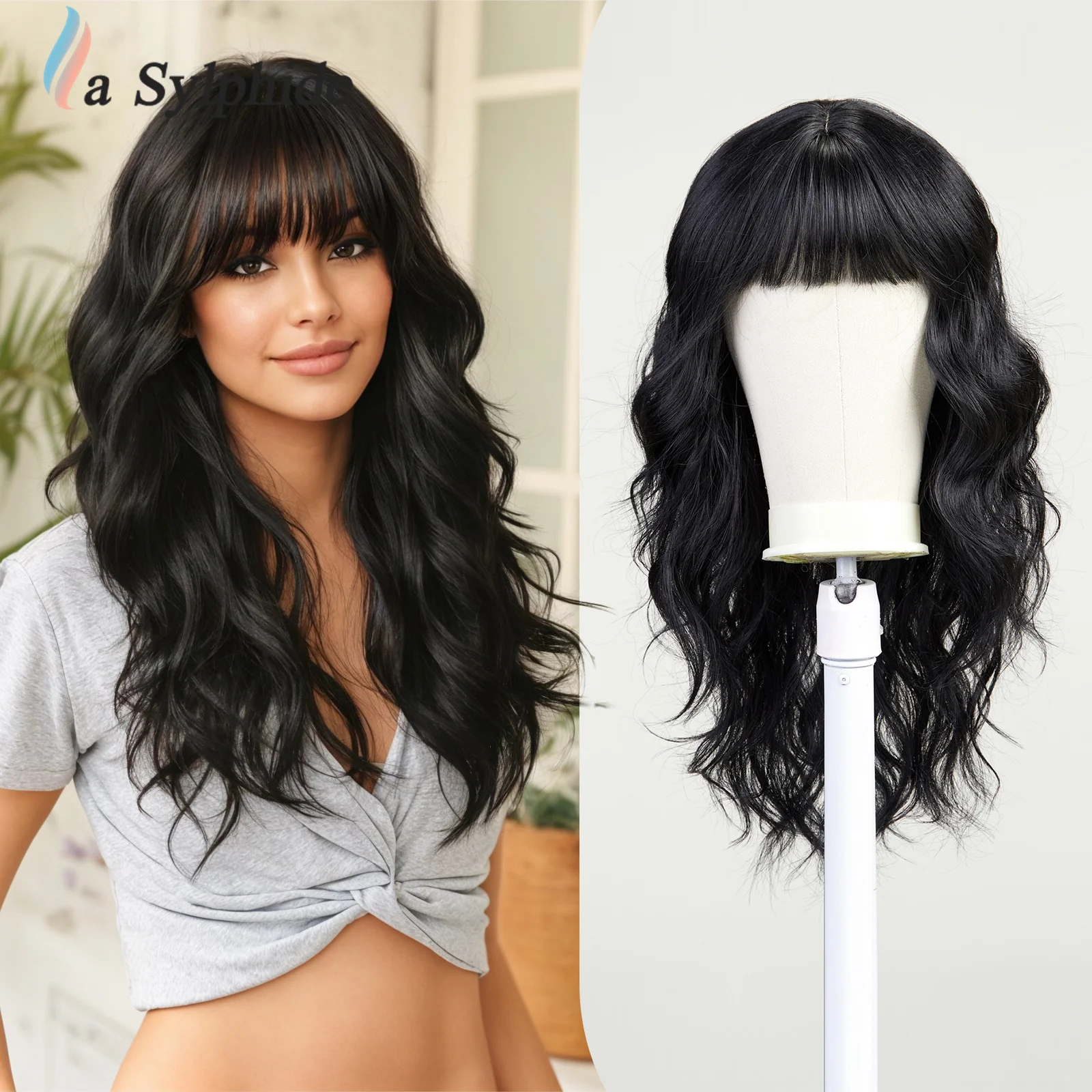 La-Sylphide-Black-Wig-with-Bangs-Long-Water-Wavy-Wigs-for-Women-Party ...