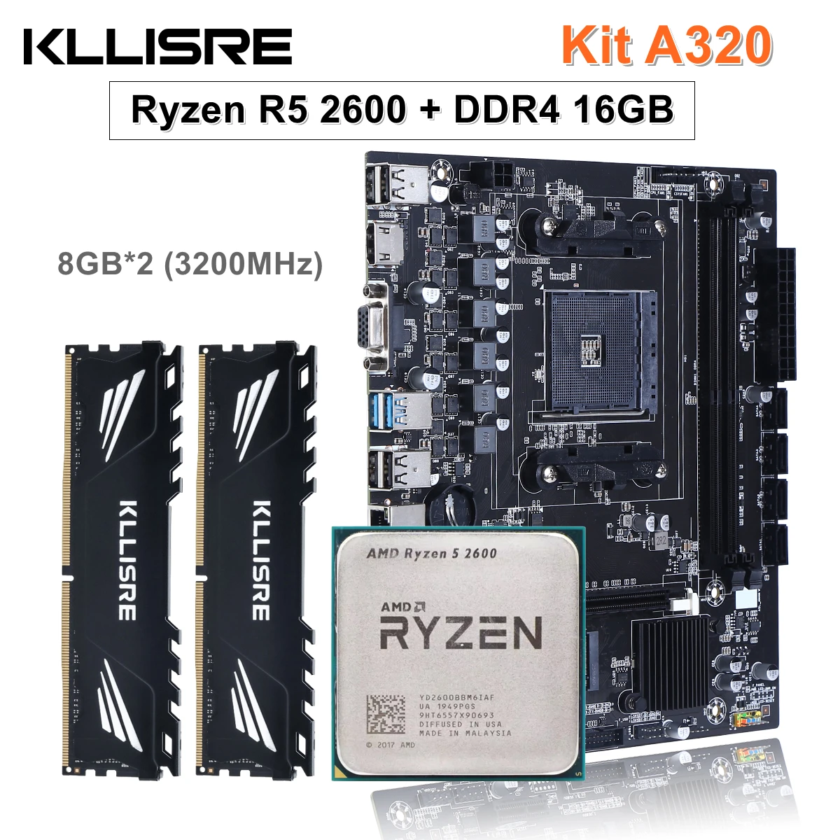 Kllisre A320kit AMD Ryzen R5 2600 cpu DDR4 16GB 3200MHz memory A320 ...