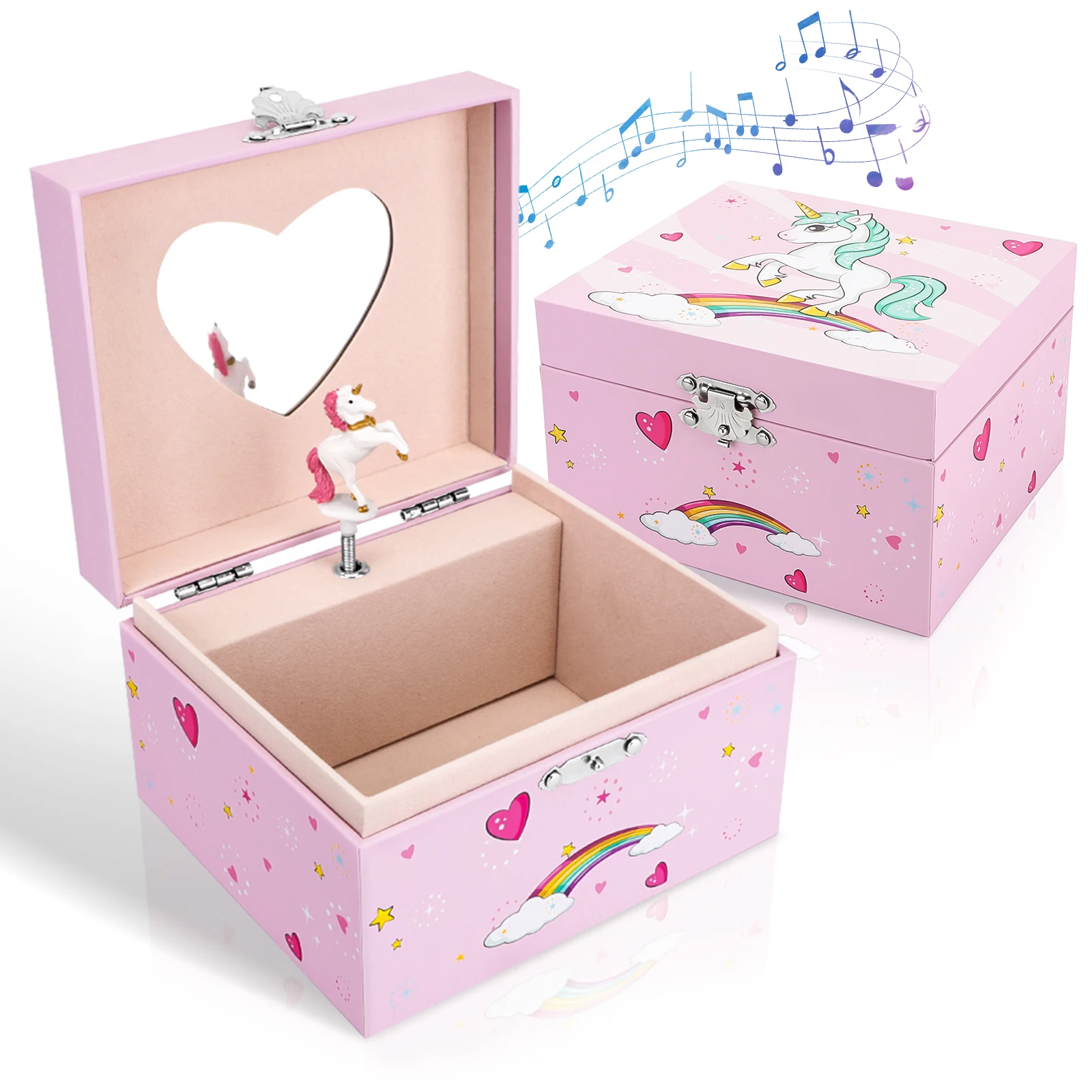 Girl-s-Unicorn-Music-Box-Cute-Pink-Jewelry-Organizer-Box-with-Spinning ...