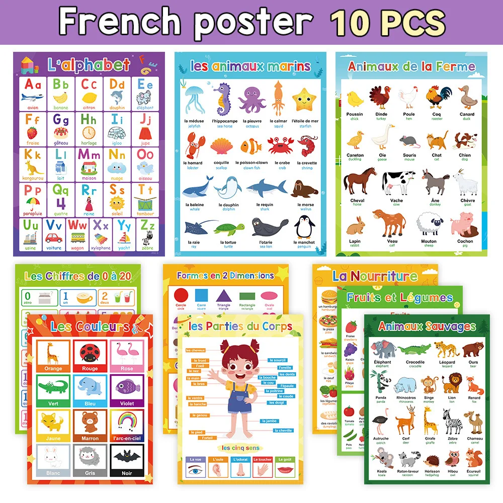 Learning Poster Set “Zoo Letter” – 10 French Animal Alphabet Posters ...