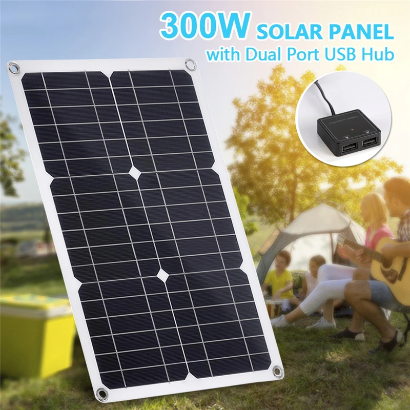 300W-Solar-Panel-Fast-charging-Waterproof-Portable-Dual-12-5V-DC-USB ...