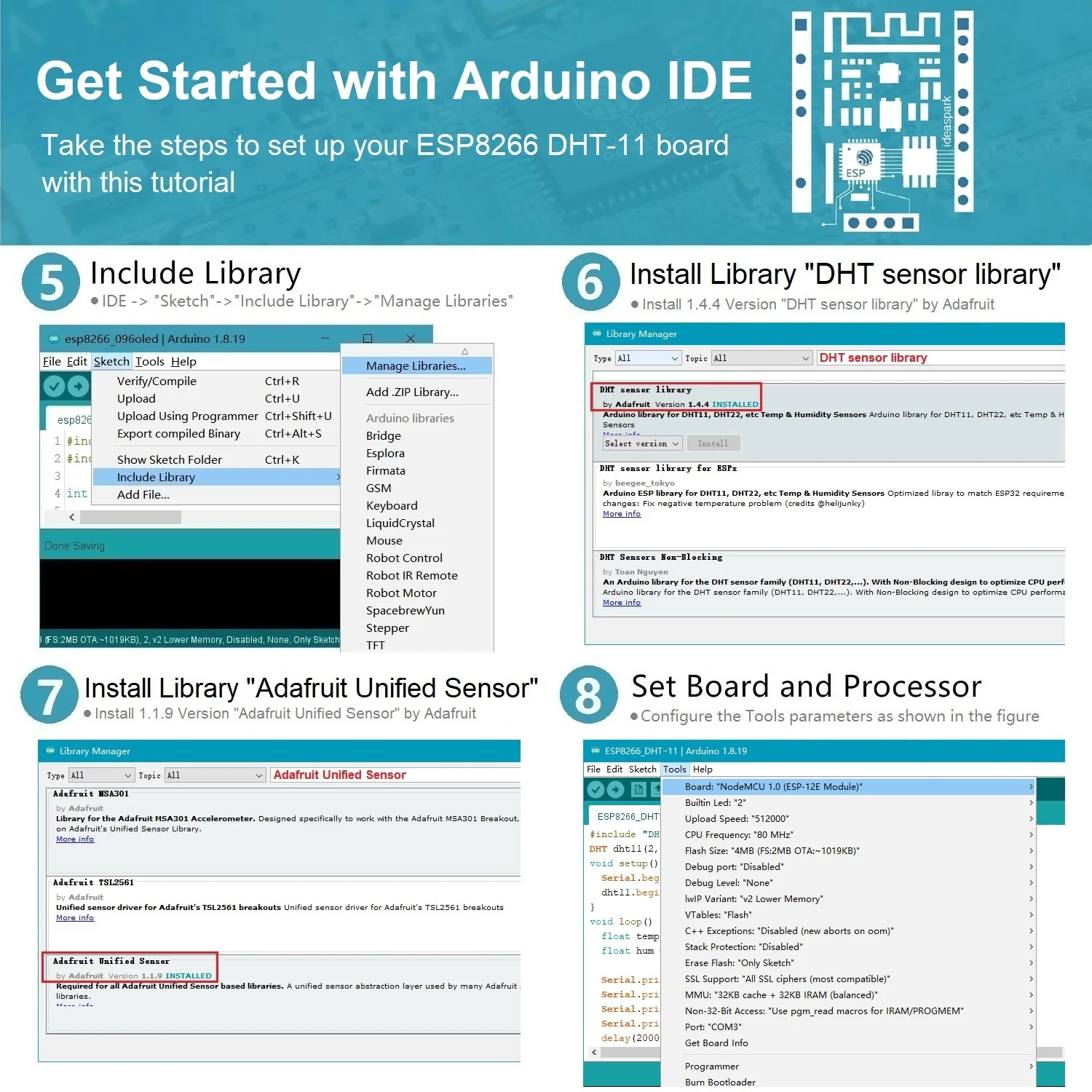 Placa De Desenvolvimento Esp8266 Nodemcu Integra Dht11 Sensor De Umidade De Temperatura ...