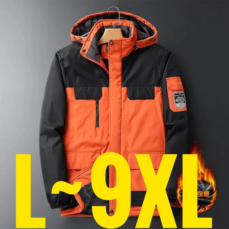 2025 9XL Mens Winter Jacket Fleece Lining Zip Hood Warm Parka Male ...