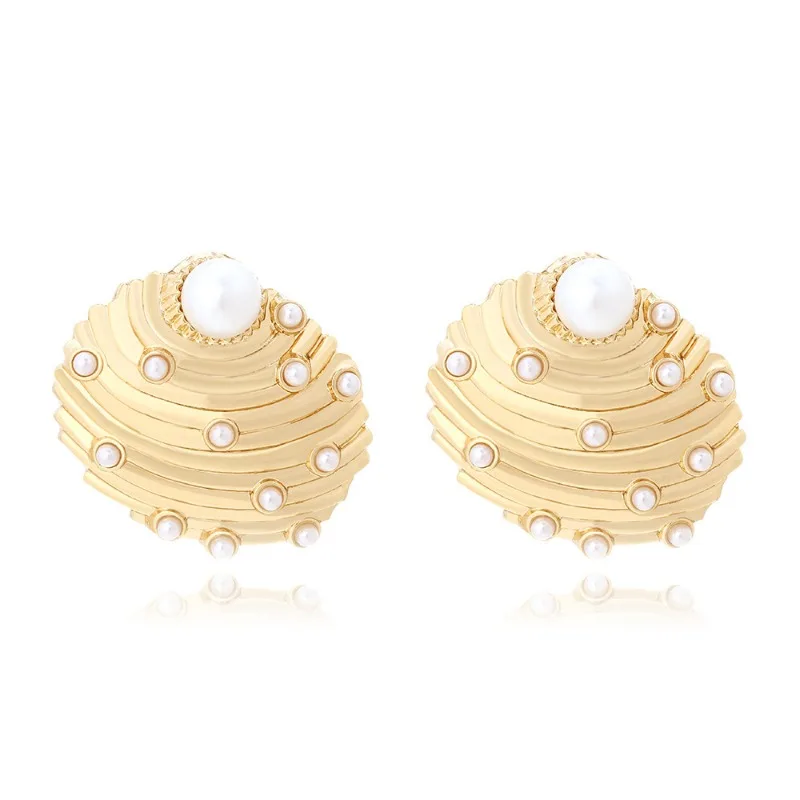 Vacation-Style-Metal-Inlaid-Pearl-Shell-Earrings-Beach-Style-Shell ...
