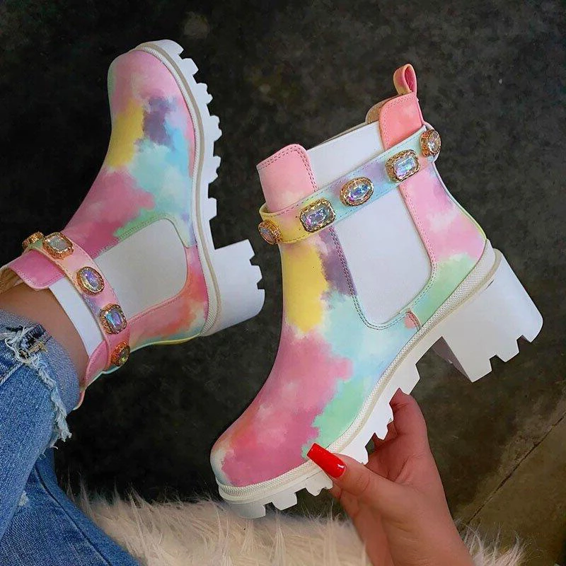 Zapatos de mujer con diamantes de imitación y suela plana, botines de ...