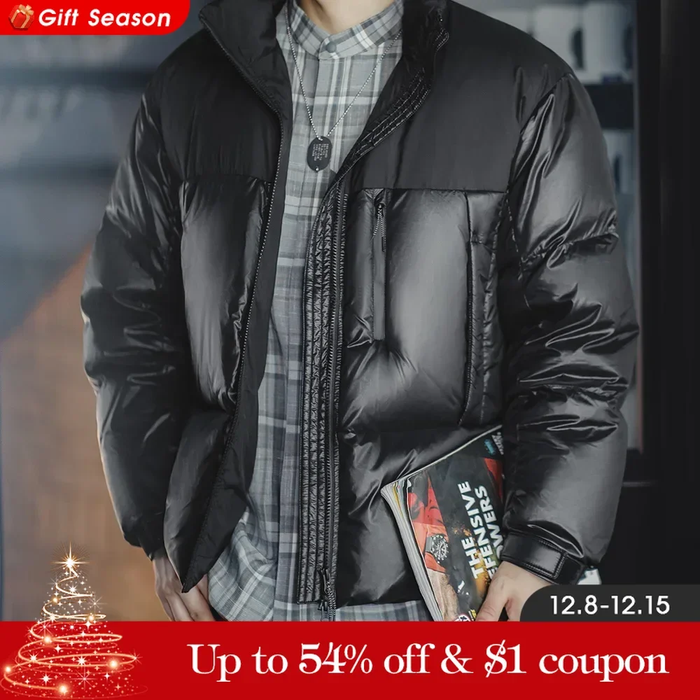 Maden-90-White-Duck-Down-Jacket-Black-Spliced-Down-Jacket-Stand-up ...