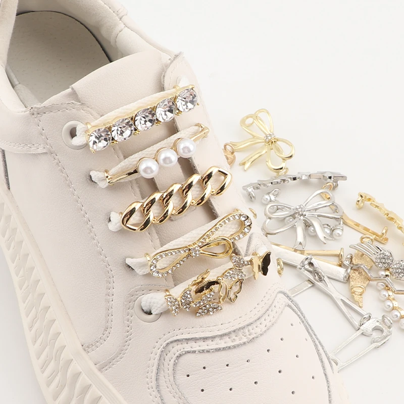 Fashion Metal Shoe Charms Luxury Diamond Pearl Sneaker Charms Gold ...