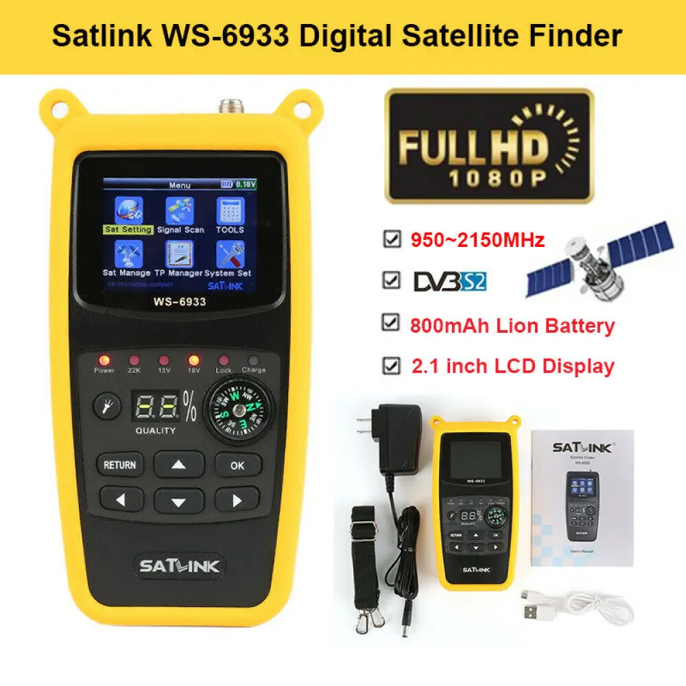 Satlink ws6933 satfinder satélite finder 2.1 Polegada display lcd com ...
