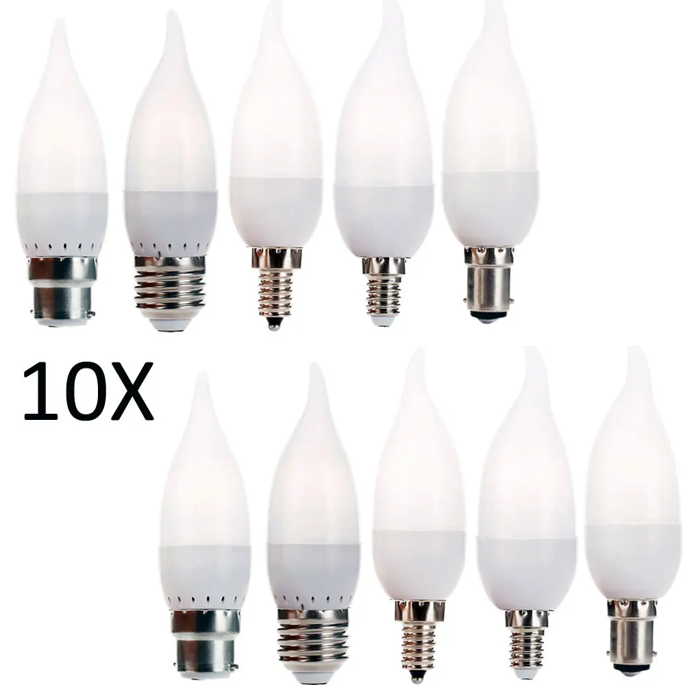 10X 3W LED Candle bulb E27 E14 E12 B22 B15 LED Plastic Flame Chandelier ...