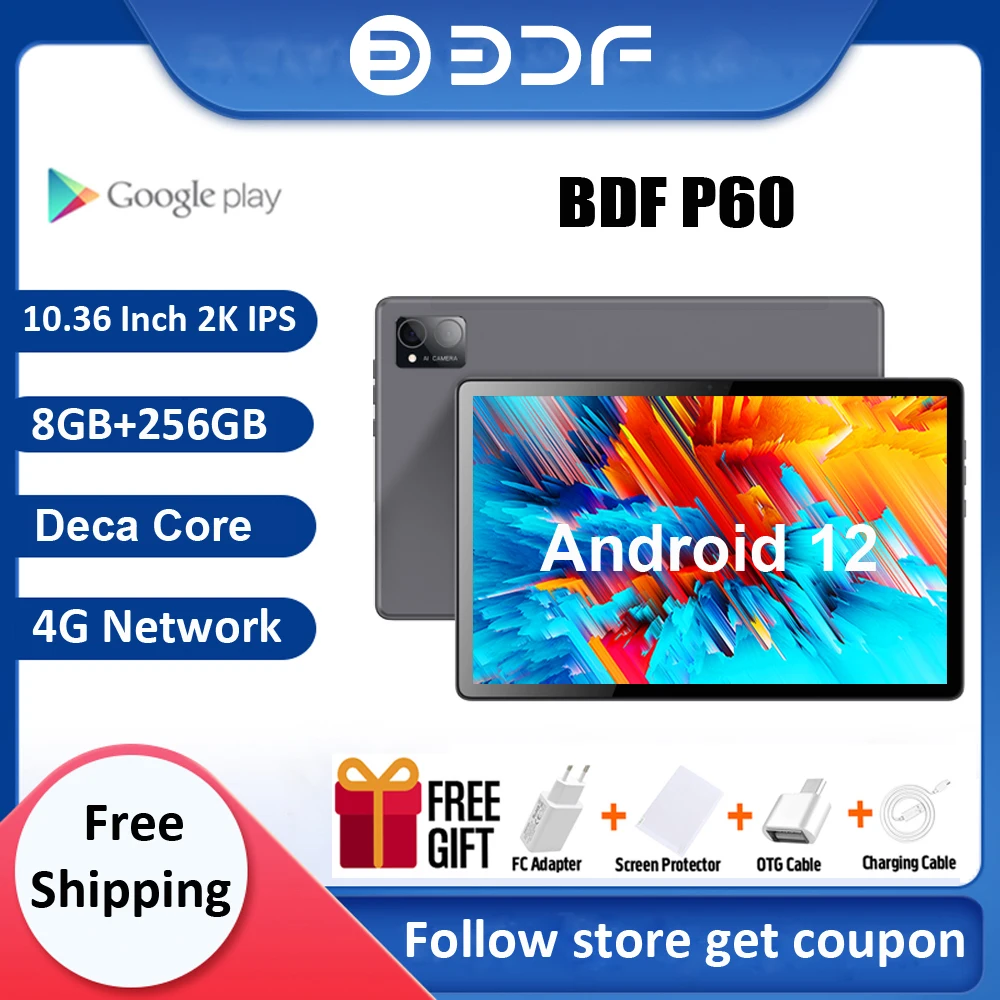 [월드 프리미어 2023] P60 태블릿 PC, 10.36 인치 FHD 2000*1200 IPS 디스플레이, 8GB + 256GB 안드로이드 12.0 데카 코어, 와이파이 ...