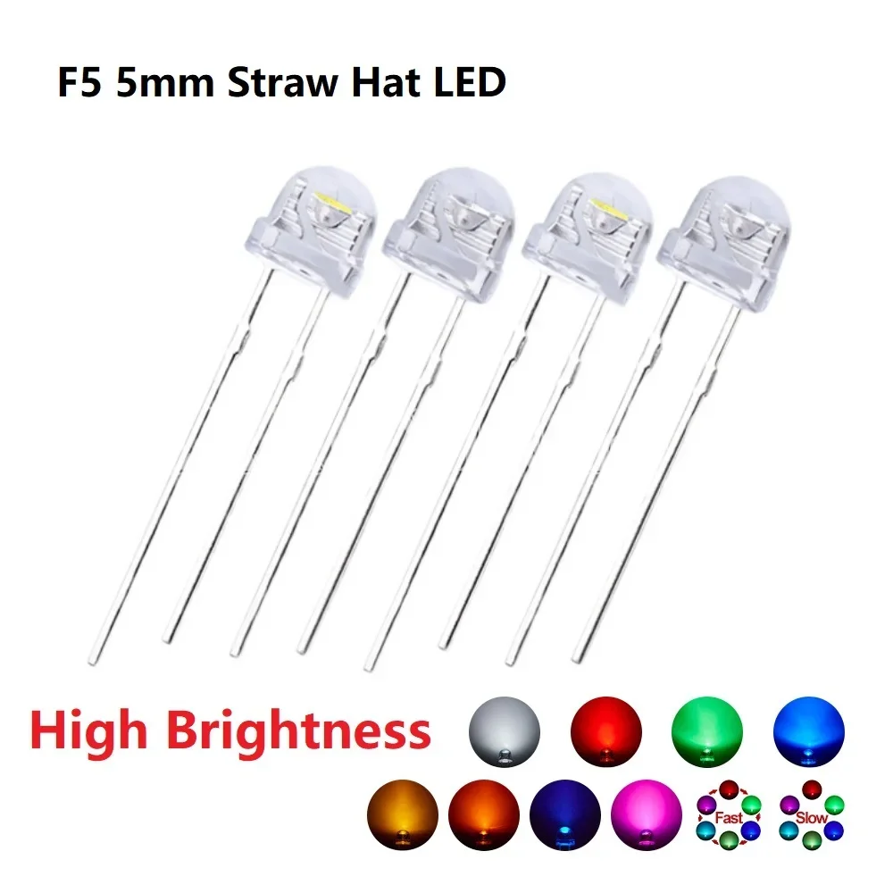 F5-5mm-Clear-Straw-Hat-LED-Emitting-Diode-Micro-Indicator-High ...