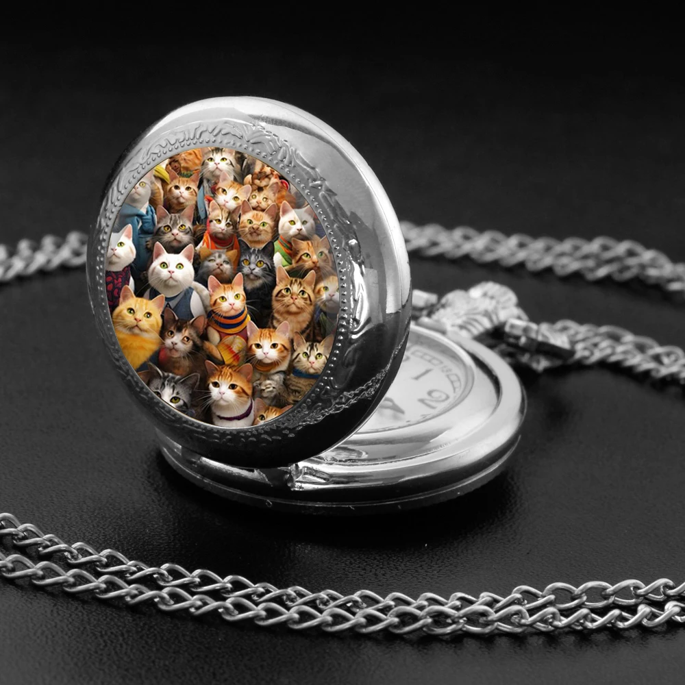 Unique Funny Cats Animal Pattern Quartz Pocket Watch with Necklace ...