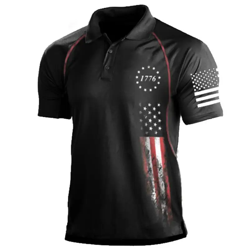 1776 Independence Day Military Polo Shirt Men T-shirt American Flag ...
