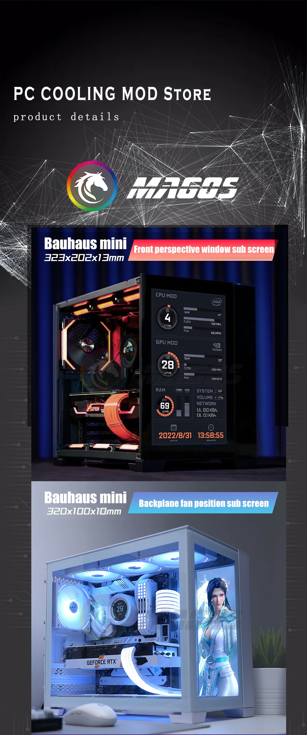 Computer Screen 14 Inch Monitor For Lianli O11 Dynamic Mini Case,DIY HD IPS 2K Secondary Screen ...