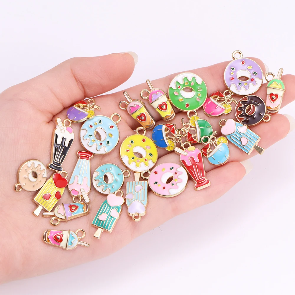 Mixed 25Pcs/lot Cute Donut Food Drink Juice Charms for Jewelry Making ...
