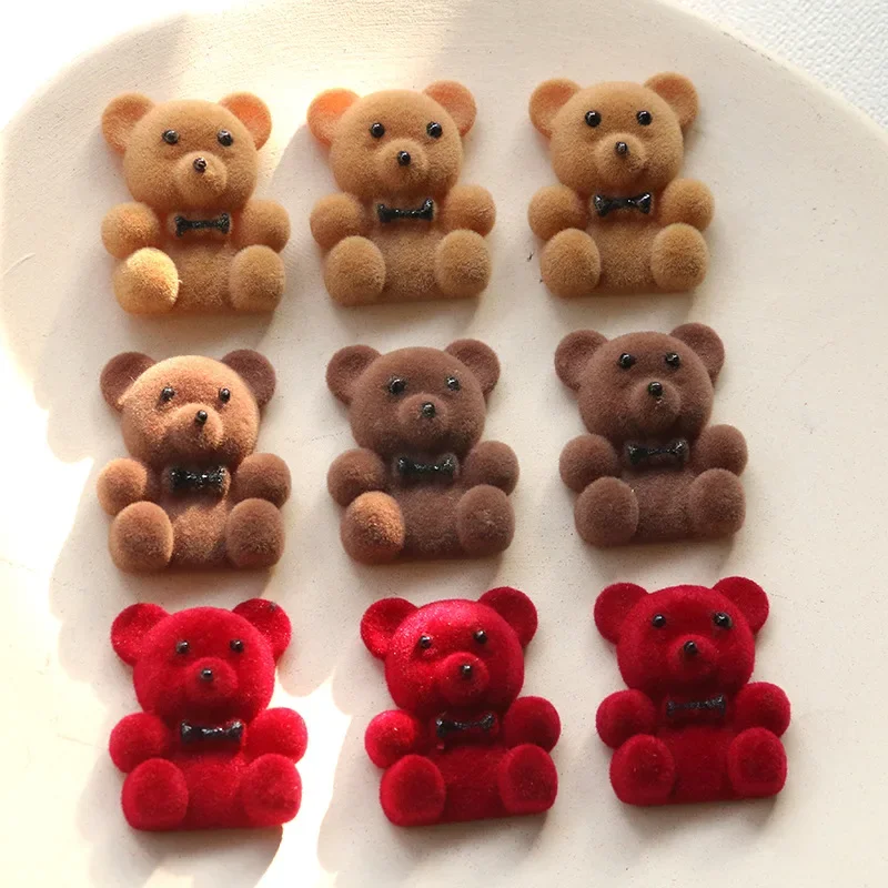 5pcs-kawaii-cute-cartoon-plush-flocking-bear-Flatback-Resin-Cabochons ...