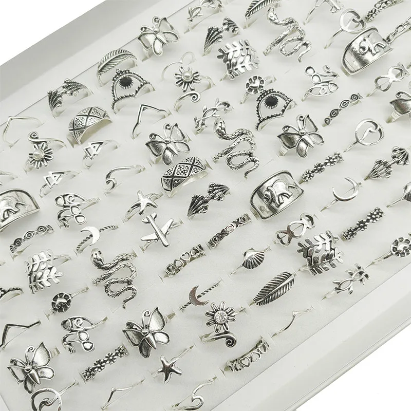 30pc-Lot-Mix-Style-And-Size-Hot-Antique-Silver-Plate-Finger-Rings-For ...