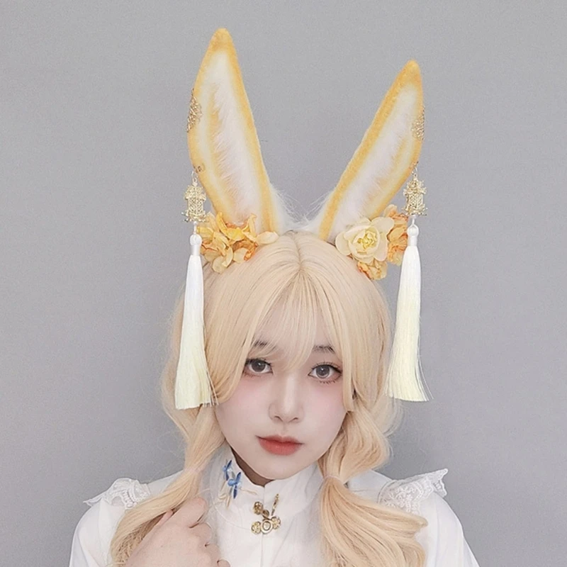 Chinese-Style-Cute-Rabbit-Ears-Shape-Headband-with-Flower-Easter-Hair ...
