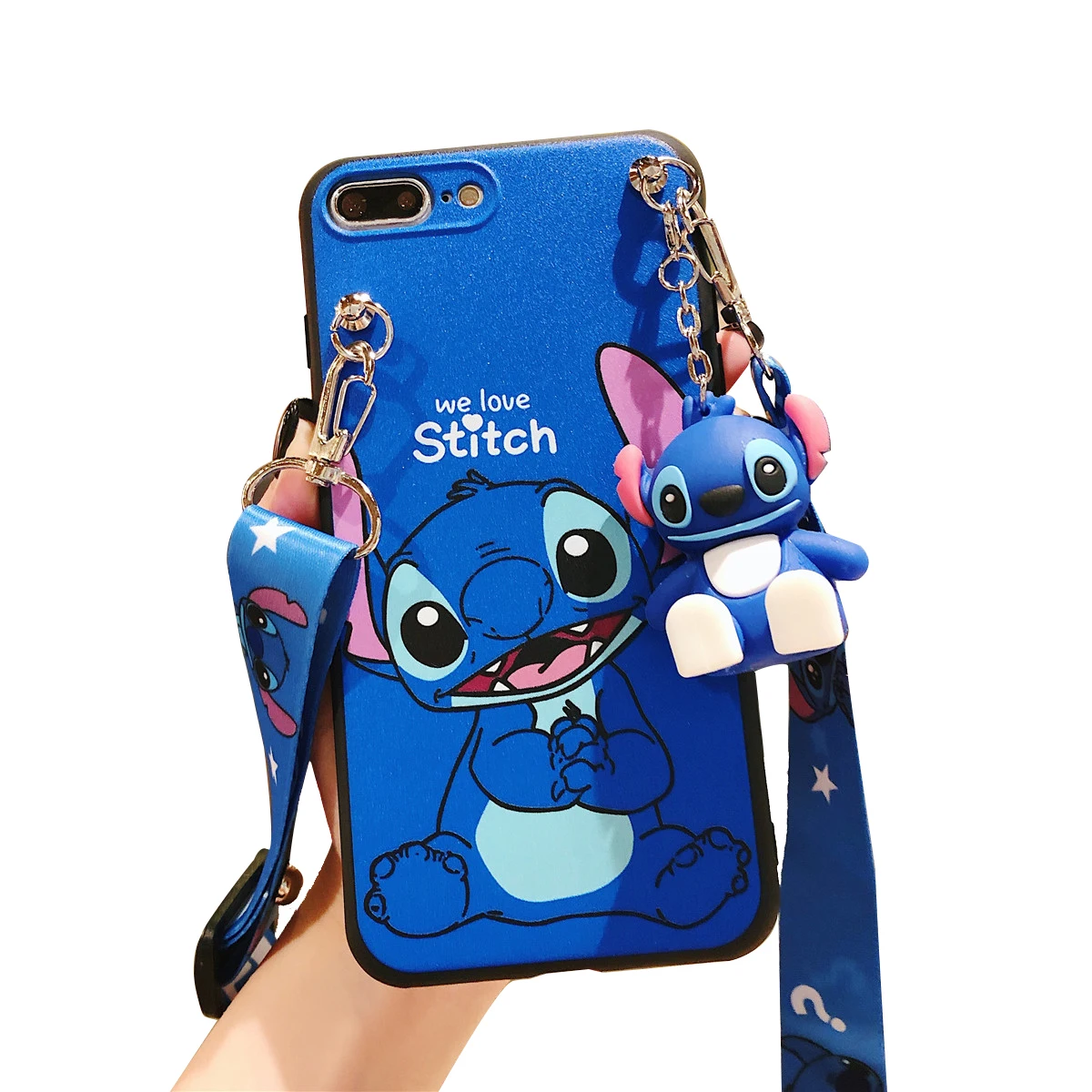Stitch Design Phone Case with Holder Rope for Redmi 10 A (I002)