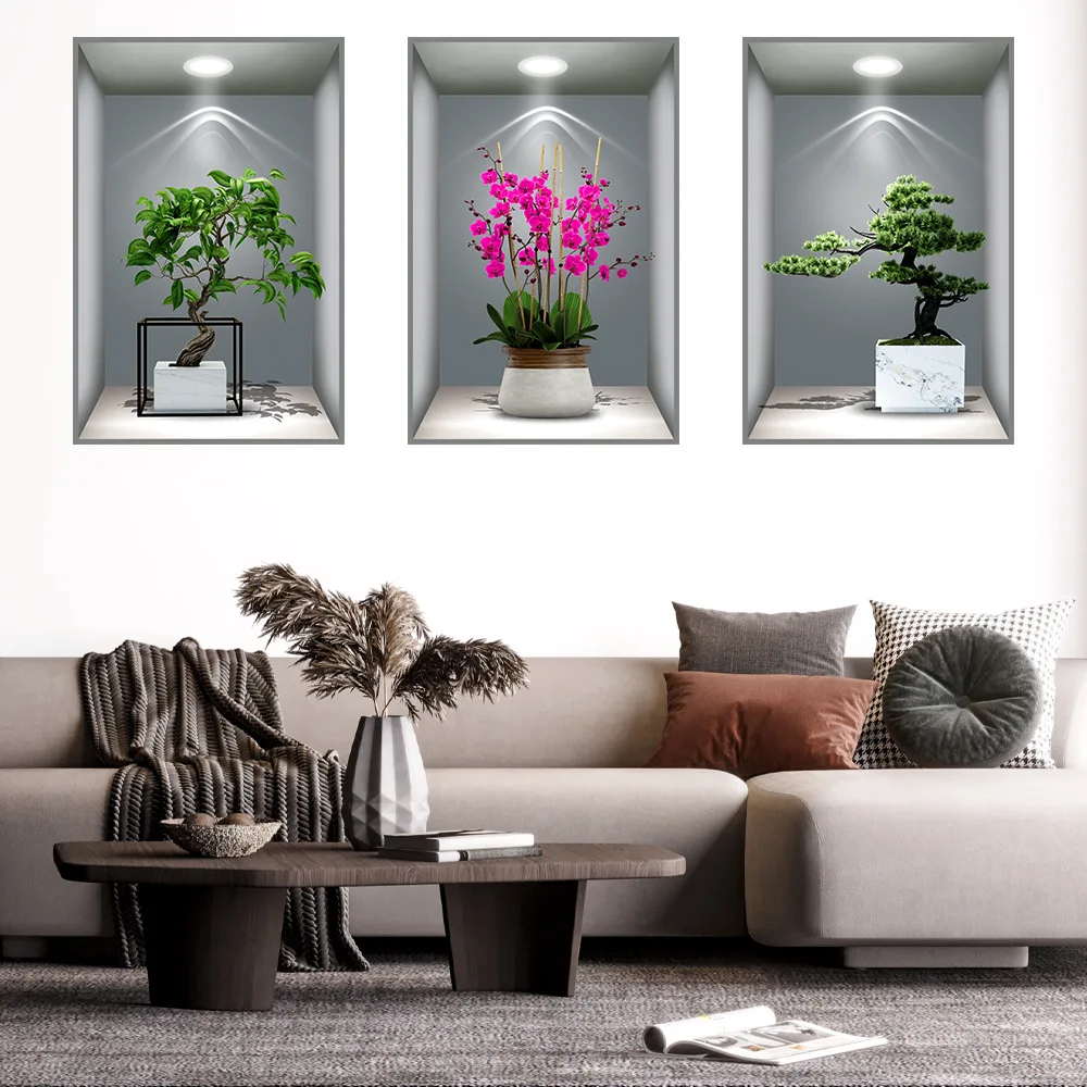 3D effect potted triptych posters - myhousesproduct