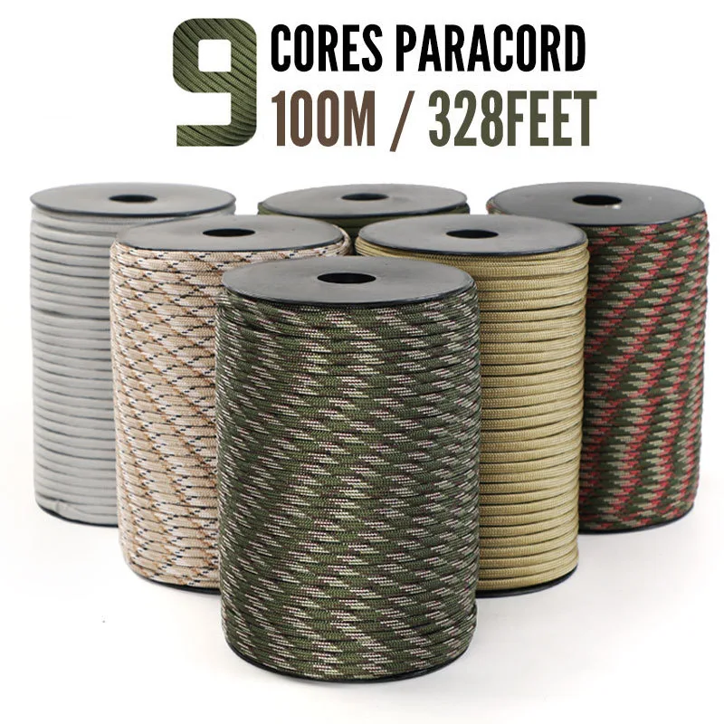 9 Core 650lb Paracord 100m Dia.4mm Military Standard Parachute Rope ...