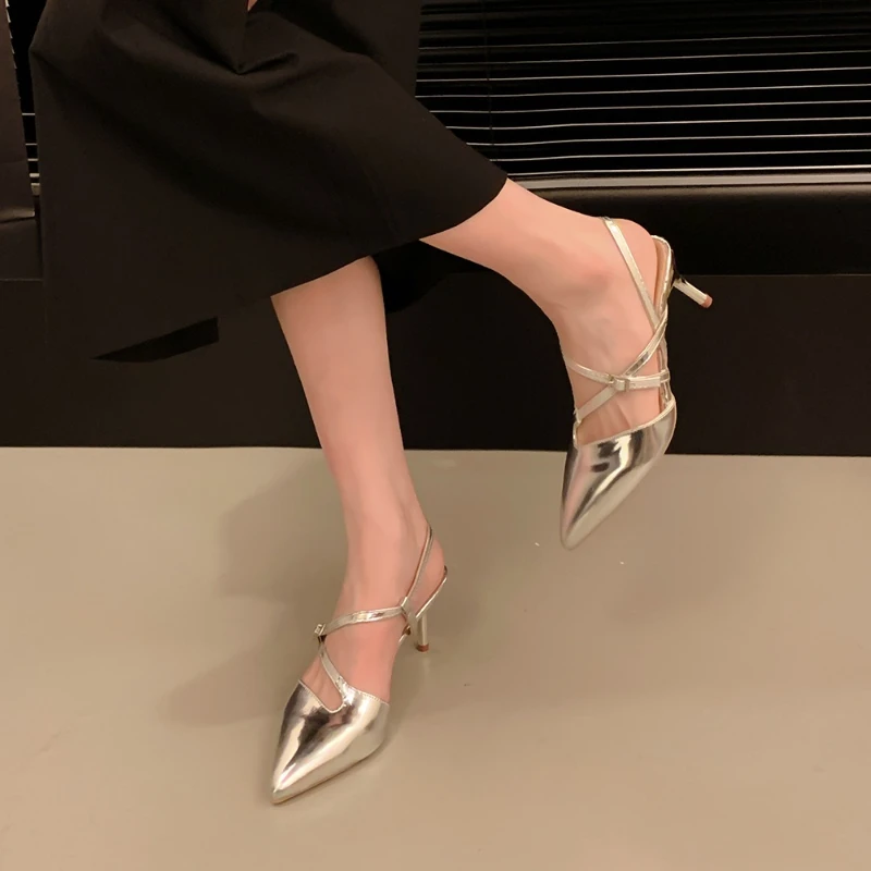 2024-Summer-Silver-Pointed-Toe-Women-Sandals-Fashion-Slip-on-Slingbacks ...