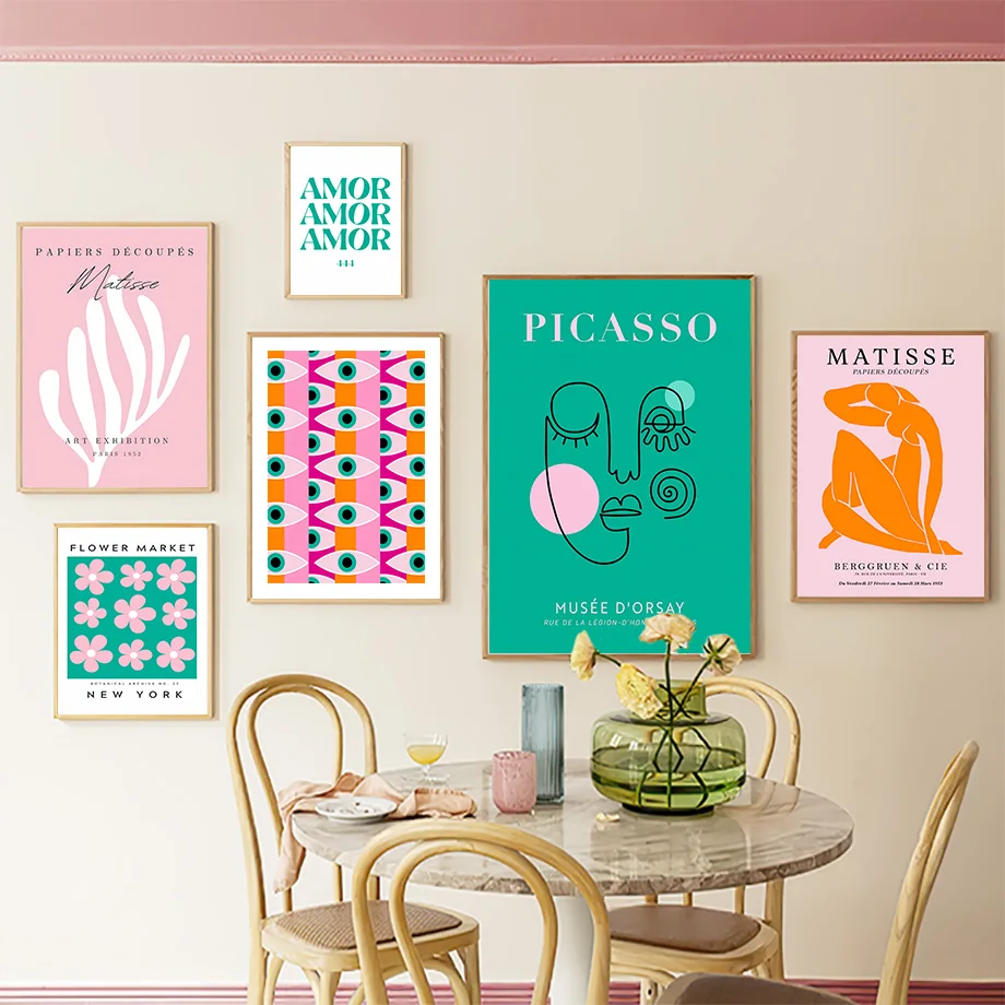 Matisse Picasso Flower Market Angel Number Line Face Retro Posters ...