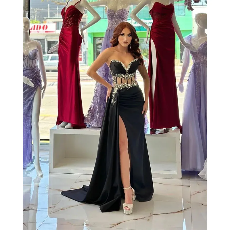 Sexy-Black-Mermaid-Prom-Dress-Sweetheart-Beads-Crystals-Floor-Length ...