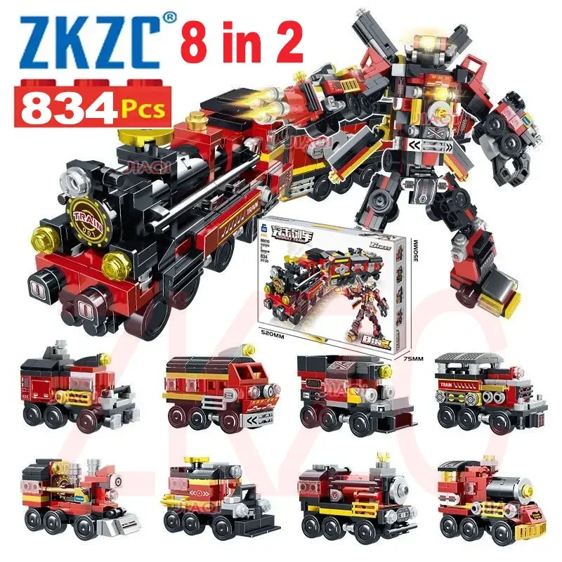 834Pcs-8-in-2-Robot-Deformation-City-Retro-Train-Steam-Locomotive ...